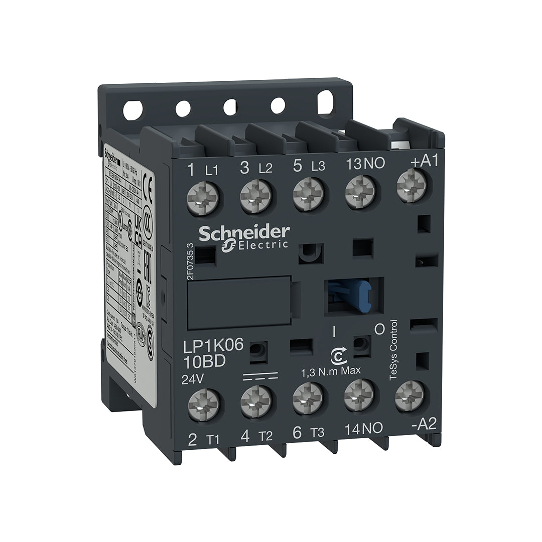 Contactor, TeSys K, 3P, AC-3/AC-3e,440V 9A, 1NC aux, 220...230V AC coi ...